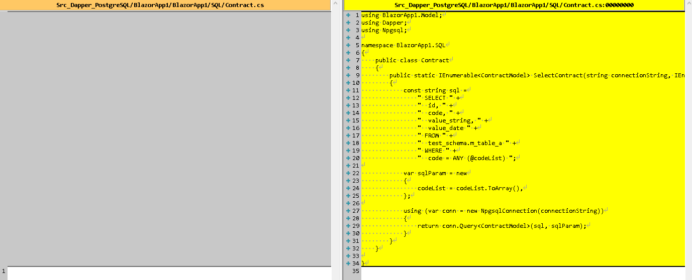 Blazor Serverから PostgreSQLへSQL文を発行する